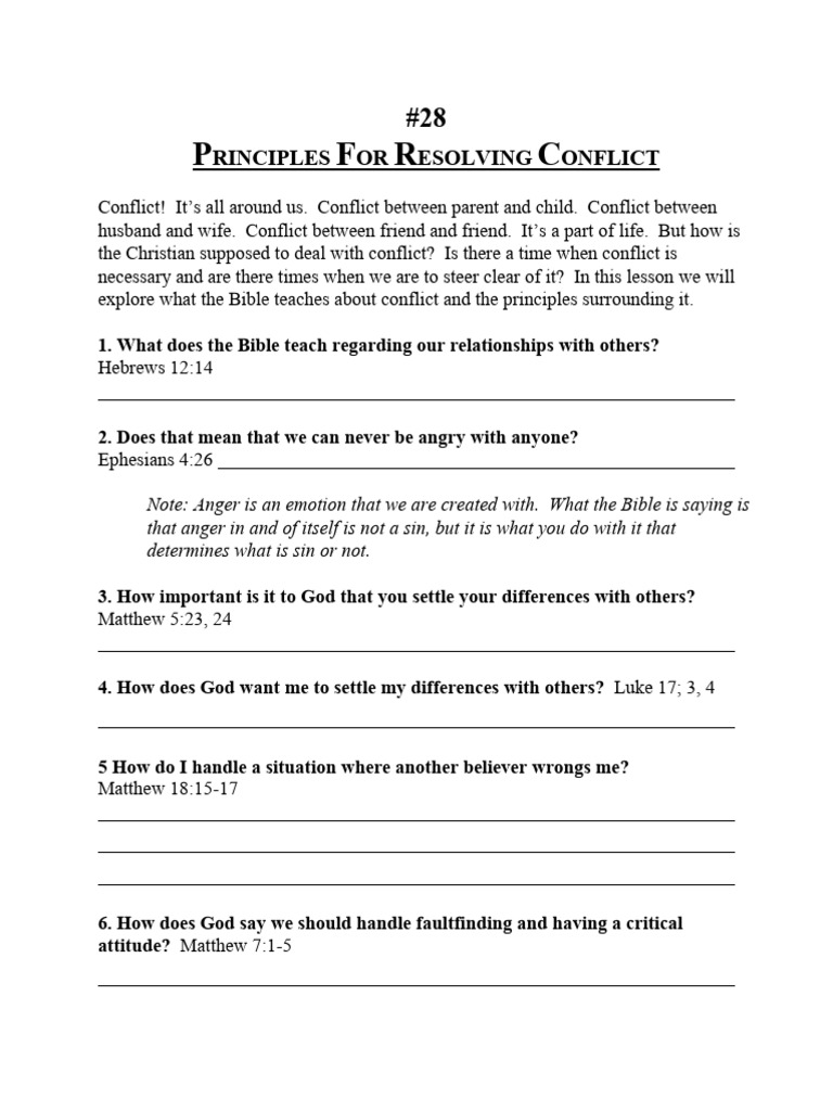 Lifting Up Jesus Bible Studies - 28 Principles For Resolving Conflict ...