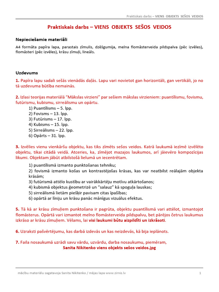 PRAKTISKAIS DARBS Viens Objekts Sešos Veidos | PDF