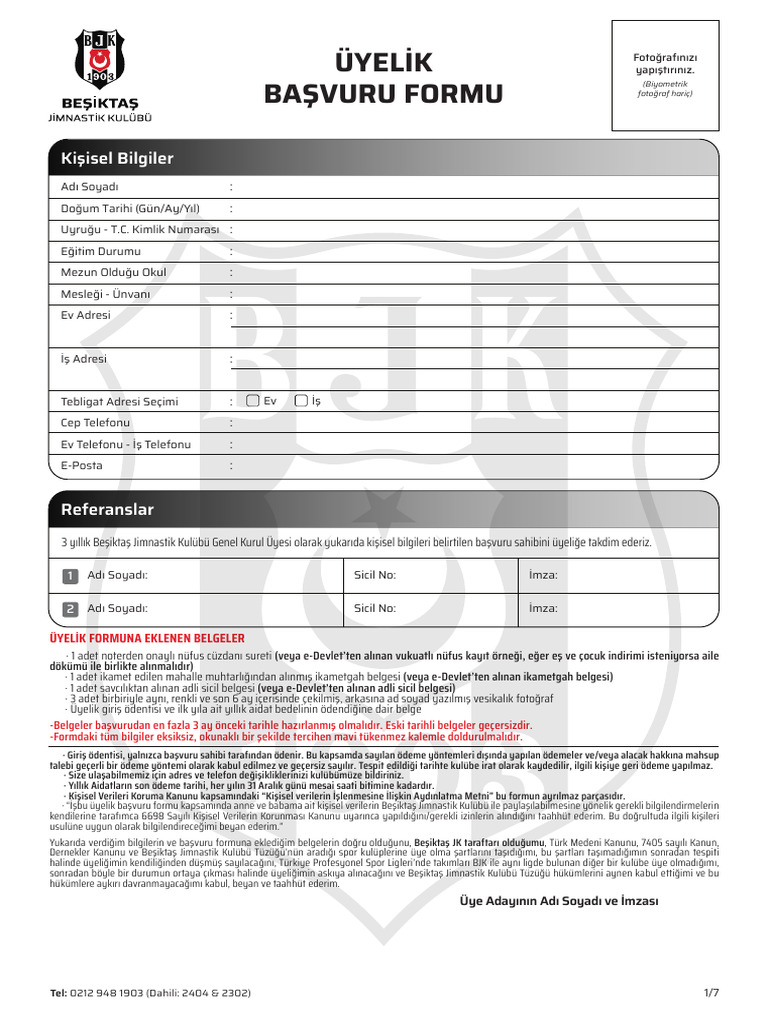 BJK Uyelik Basvuru Formu | PDF
