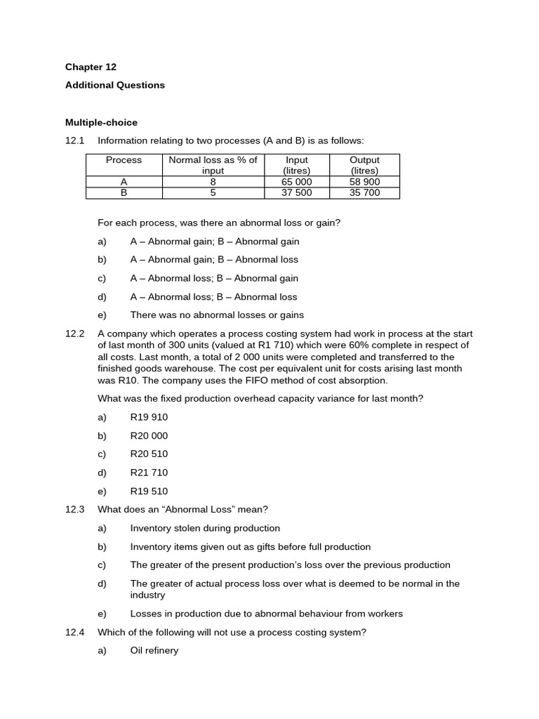 CAMA - Chapter 12 Questions | PDF | Cost Of Goods Sold | Management ...