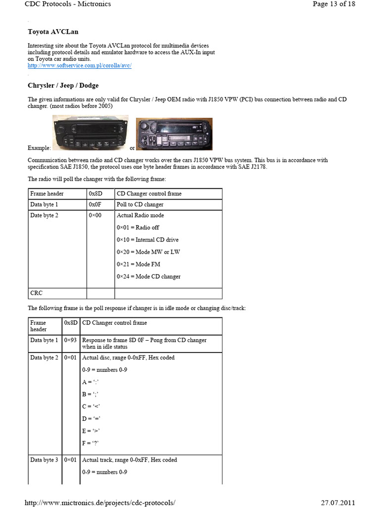 CHRysler_CD_changer_protocol_J1850_VPW | PDF | Information And ...