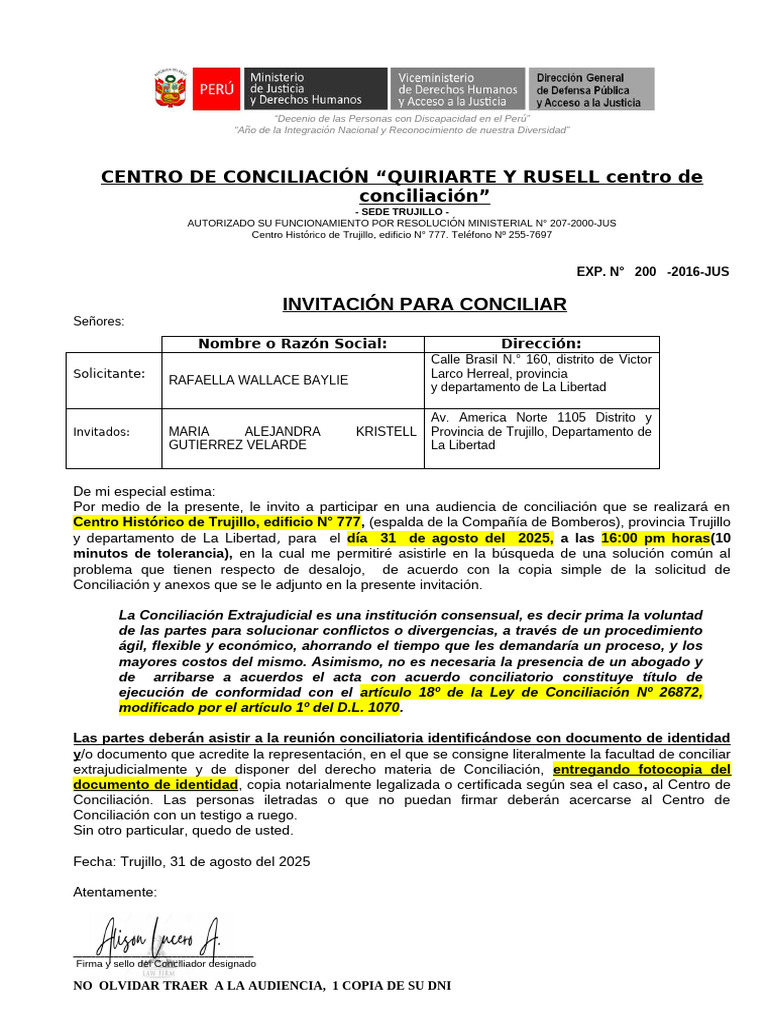 Modelo de Invitacion para Conciliar | PDF
