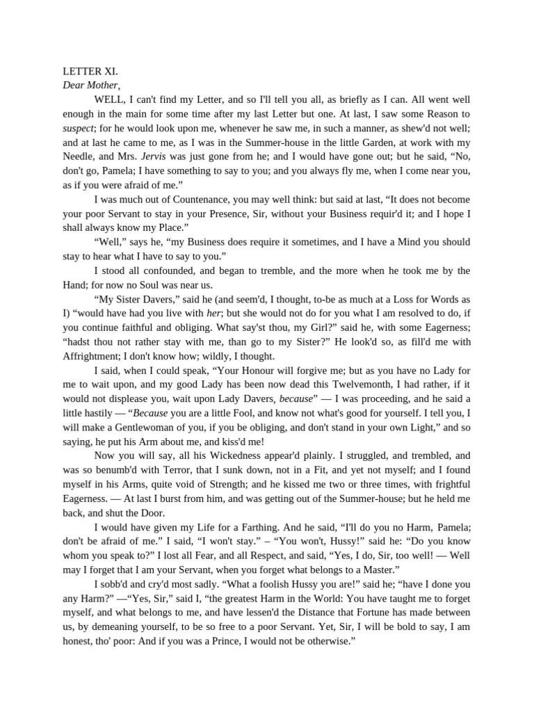Pamela, or Virtue Rewarded, Letter XI | PDF
