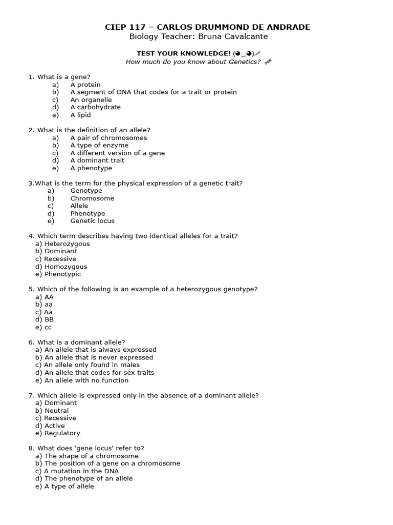 Genetics 1 Test Your Knowledge Gabarito | PDF | Dominance (Genetics ...