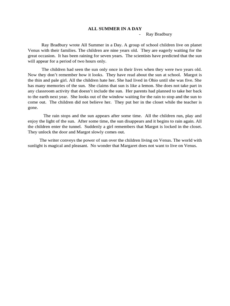 All Summer in A Day - Avg | PDF