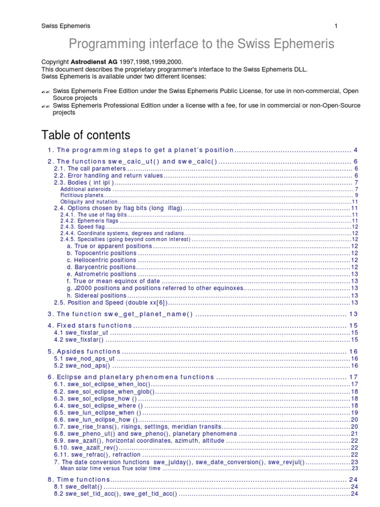 Documentazione Swiss Ephemeris | PDF | Apsis | Asteroid