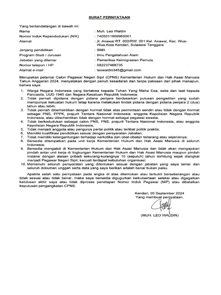 Surat Pernyataan Leo Baru | PDF