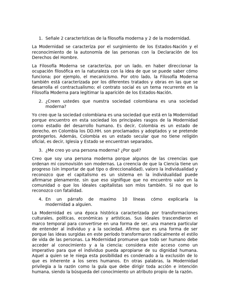 Características de Modernidad y Filosofía | PDF | Modernidad | Sociedad