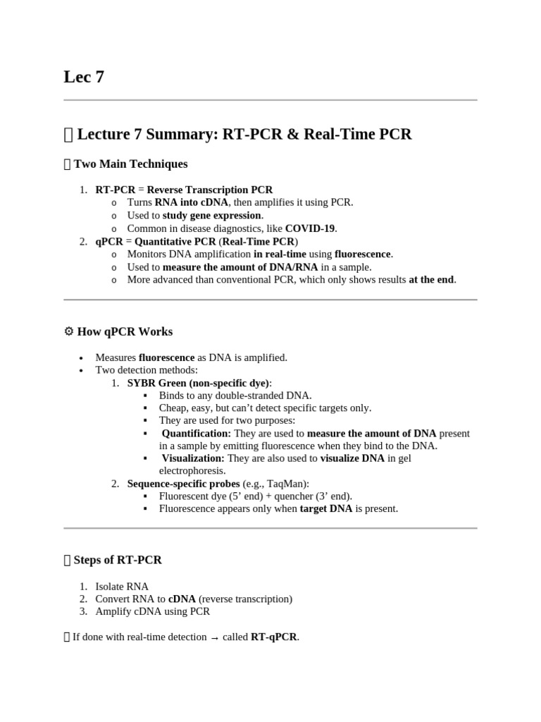 RT-PCR and qPCR Techniques Overview | PDF | Reverse Transcription ...