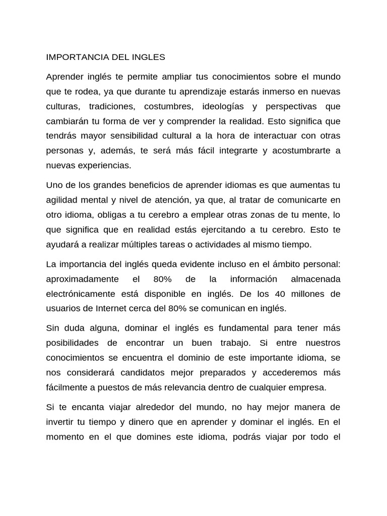 Importancia Del Ingles | PDF