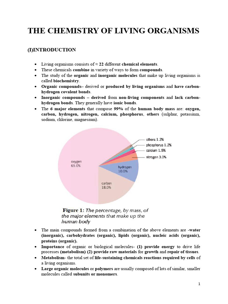 The Chemistry of Living Organisms Handout | PDF | Organic Compounds ...