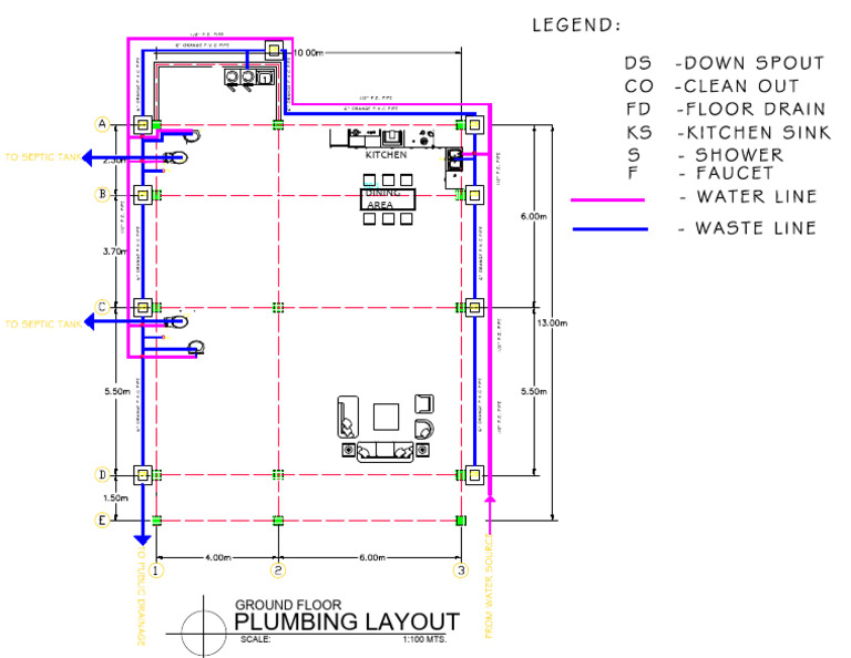 Ground Floor Plumbing Layout | PDF | Hydrology | Water Supply