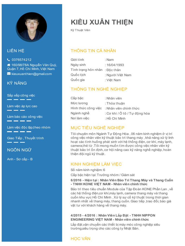 CV Kieu Xuan Thien | PDF