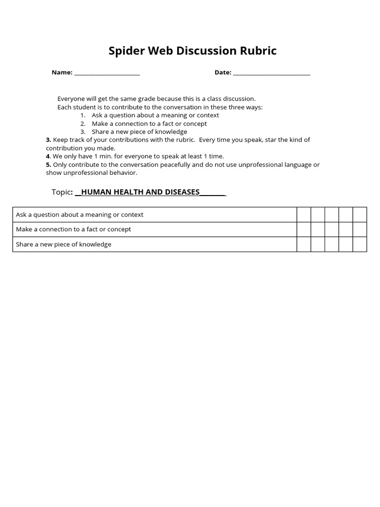 Spider Web Discussion Rubric | PDF