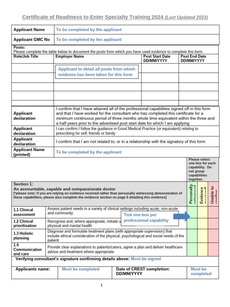CREST 2024 Specialty Training Form | PDF | Health Care | Signature