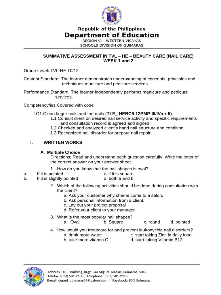 1st Sum. Test in Nail Care (Q2) FINAL | PDF | Nail (Anatomy) | Foot