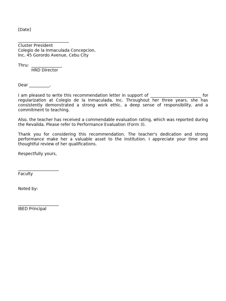 Recommendation Letter For Regularization | PDF