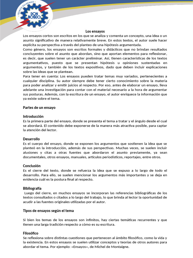 Tipos de Ensayos (1) | PDF | Ensayos