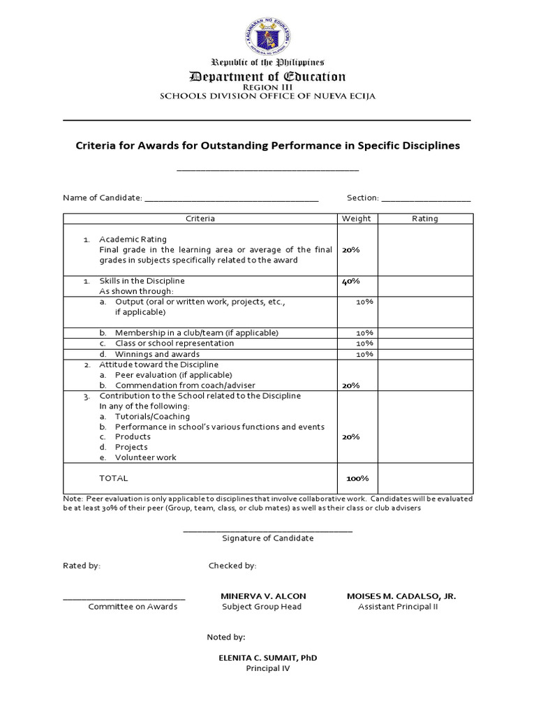 Outstanding Performance In Specific Discipline Pdf Science Learning