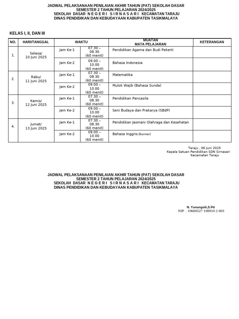JADWAL PAT Dan SAT 2024 2025 | PDF