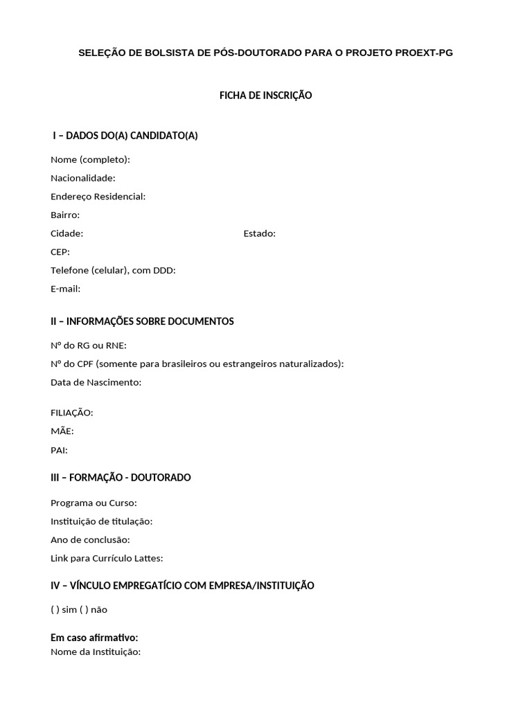 Ficha de Inscricao Modelo | PDF