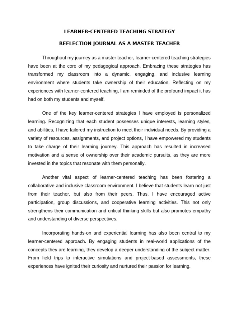 Reflection-Learner-Centered Teaching Strategy For MT | PDF | Learning | Teachers