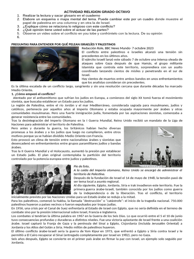 Actividad Religion Grado Octavo | PDF | Israel | Política mundial