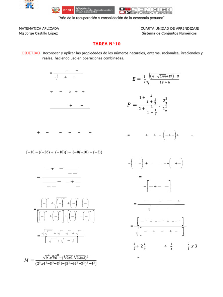 Tarea 10 de Aplicación de Numeros Reales 2025-I | PDF | Matemáticas ...