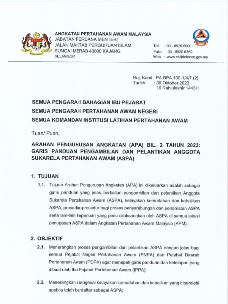 Apa Bil. 2 THN 2023 - Garis Panduan Pengambilan & Pelantikan Aspa | PDF