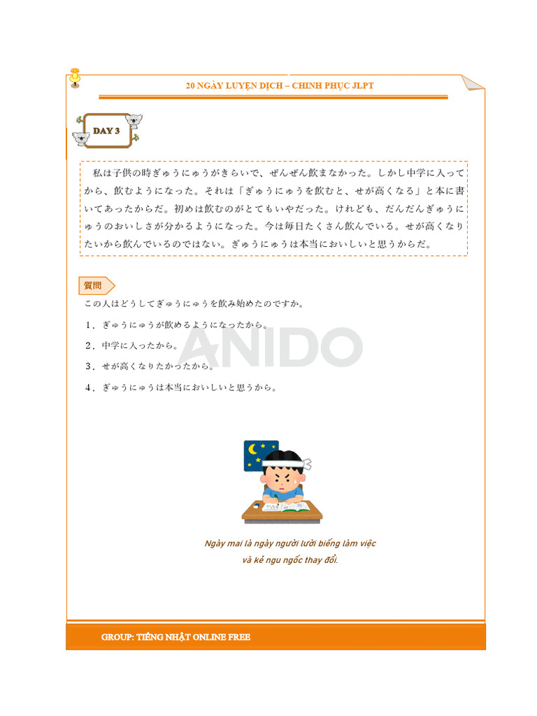 20 Gày Luy D CH CHI HPH C JLPT: Ngày Mai Là Ngày NG Il Ibi NG Làm VI C Và K Ngu NG C Thay I | PDF