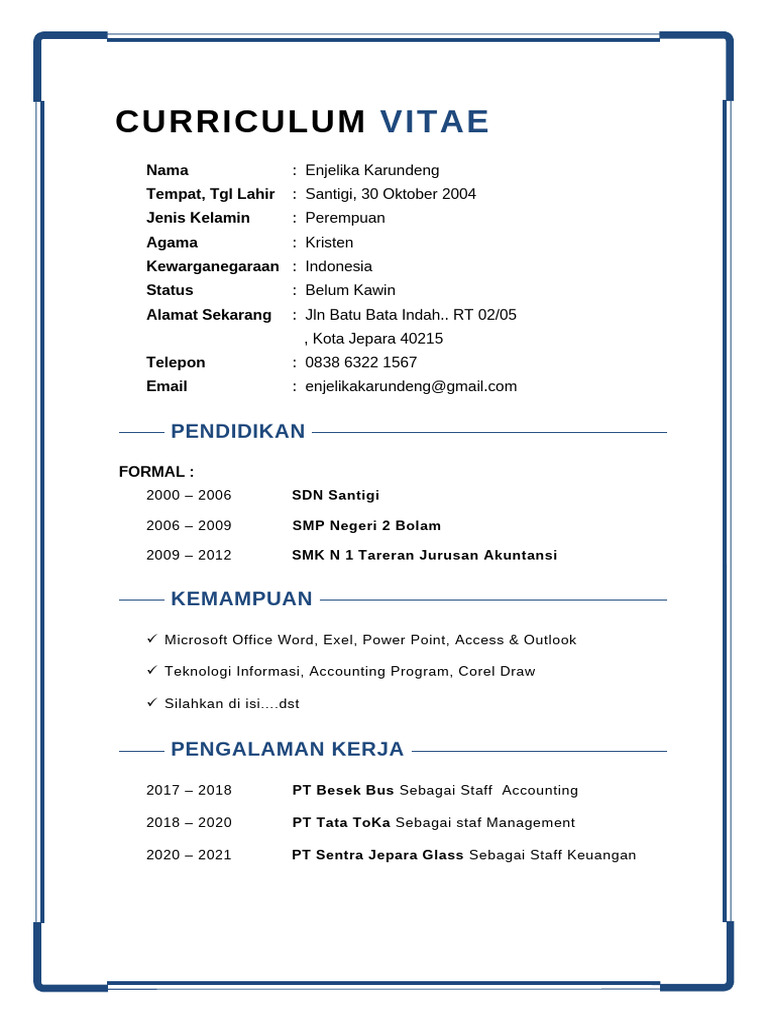 CV Enjelika Karundeng | PDF