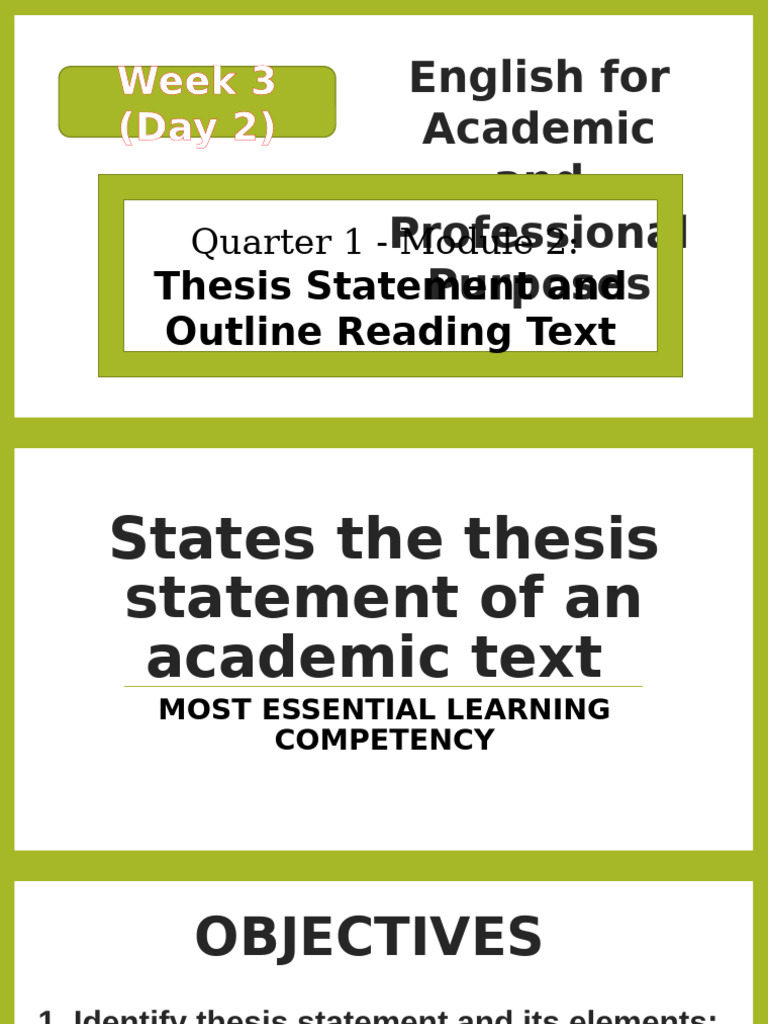 LESSON 1 - Identifying Thesis Statement and Outline Reading Text | PDF | Pregnancy | Thesis