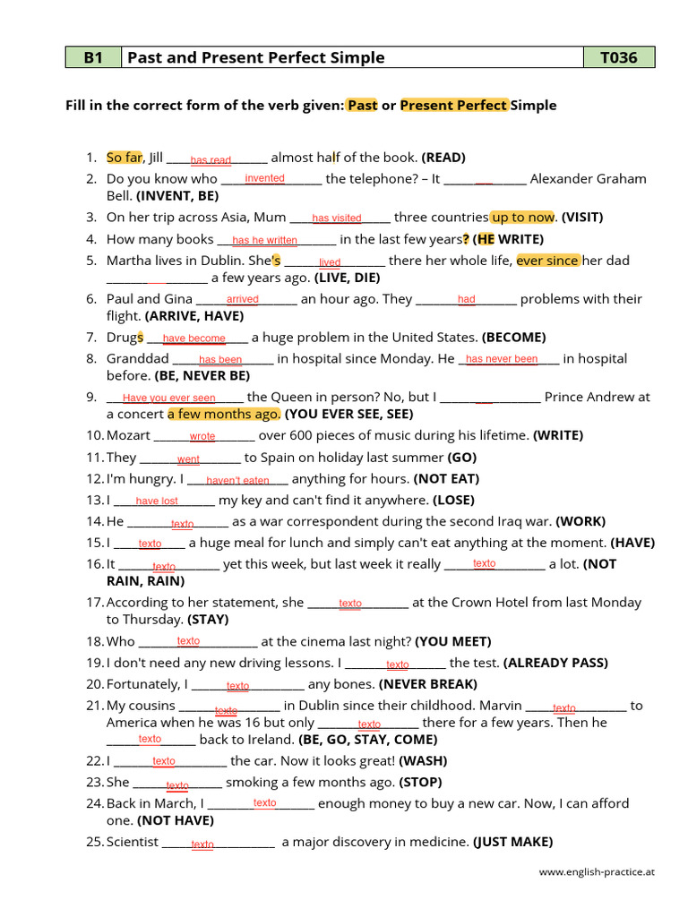 t 036 Past Present Perfect Simple (9) | PDF | Chess Theory | Chess