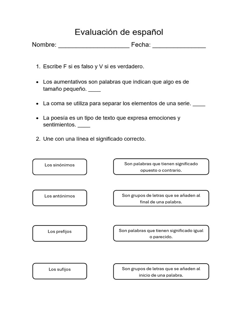 Evaluacion de Espanol | PDF
