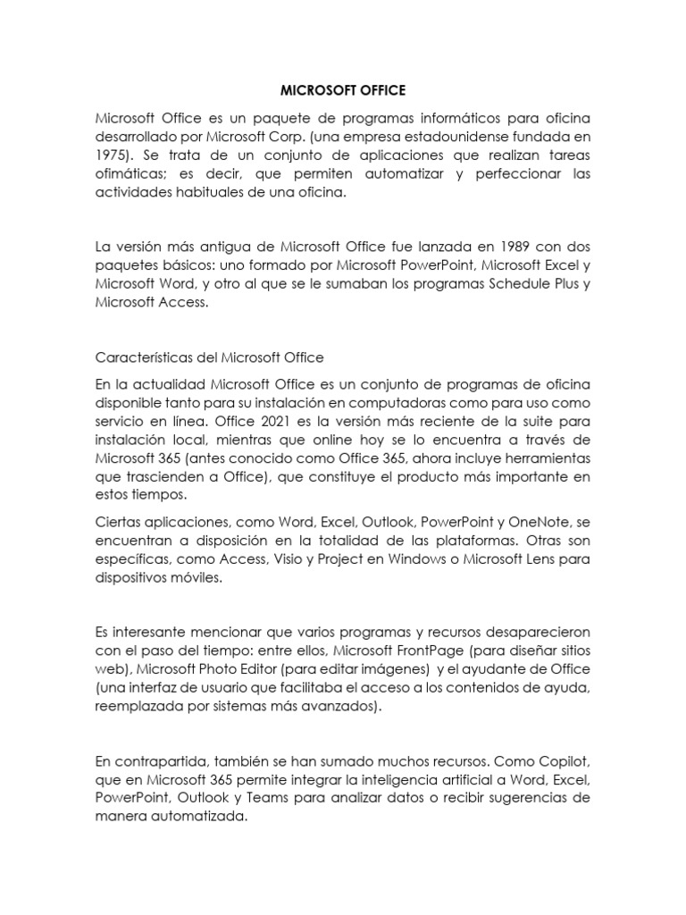 Microsoft Office: Suite Ofimática Esencial | PDF | Microsoft Office ...