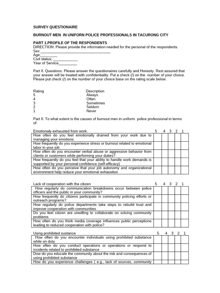 SURVEY QUESTIONAIRE - Docx Burnout - Docx23 | PDF | Occupational ...
