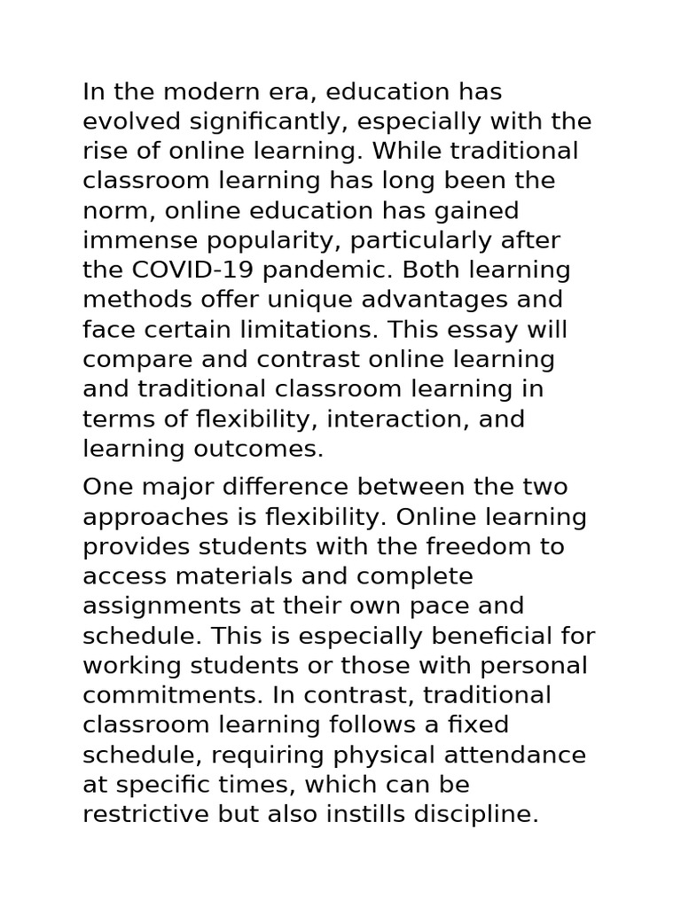 Online Learning Vs Traditional Classroom Learning | PDF