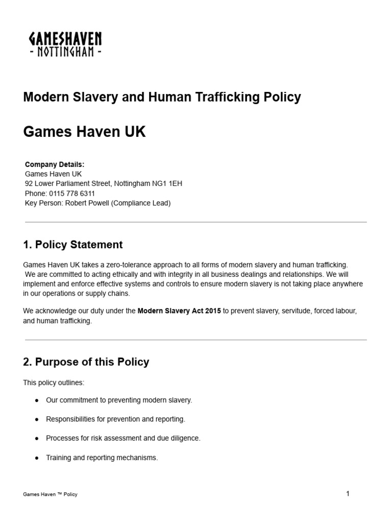 Modern Slavery and Human Trafficking Policy | PDF | Human Trafficking ...