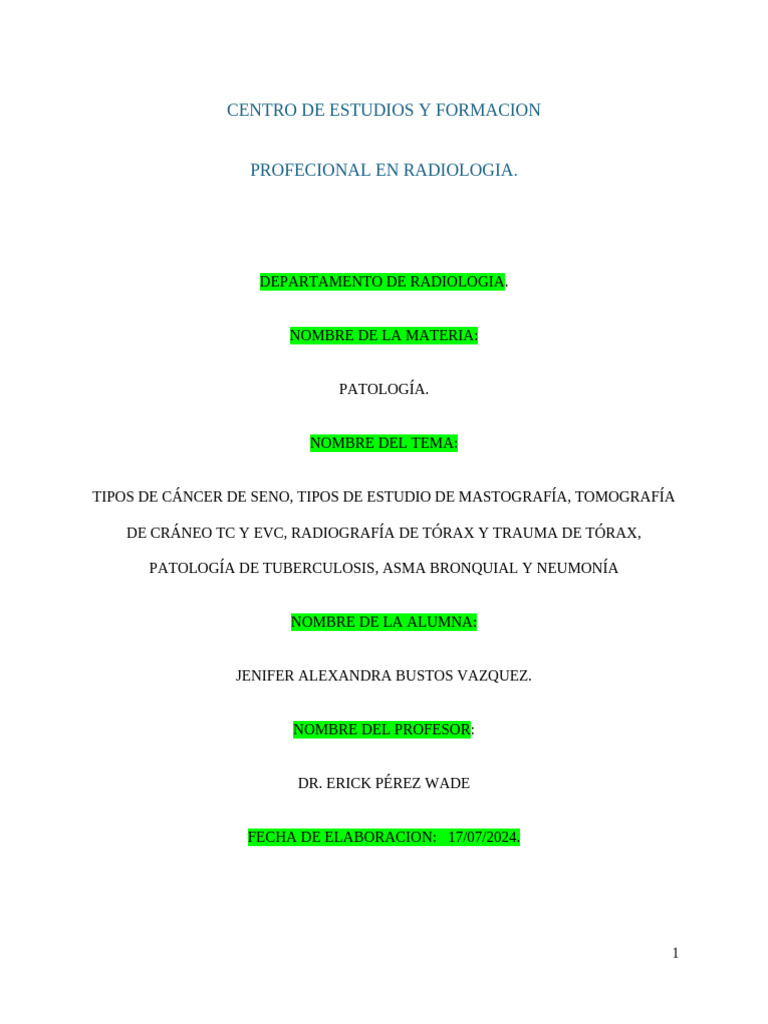 Tipos de Cáncer y Diagnósticos en Radiología | PDF | Cáncer de mama ...