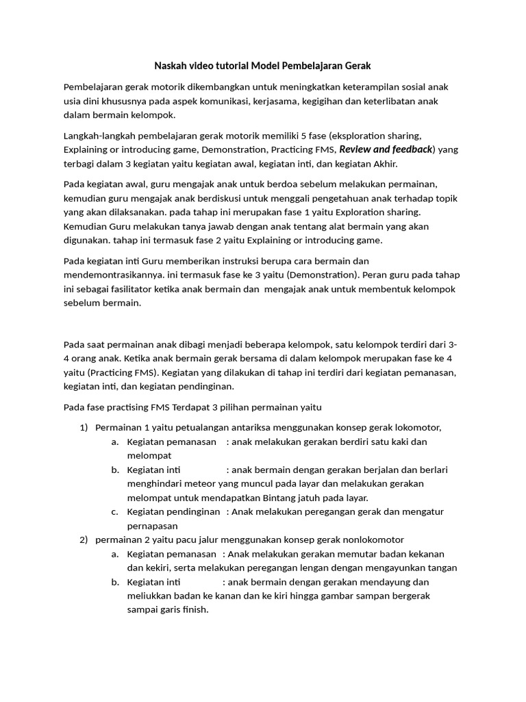 Naskah Video Tutorial Model Pembelajaran Gerak | PDF