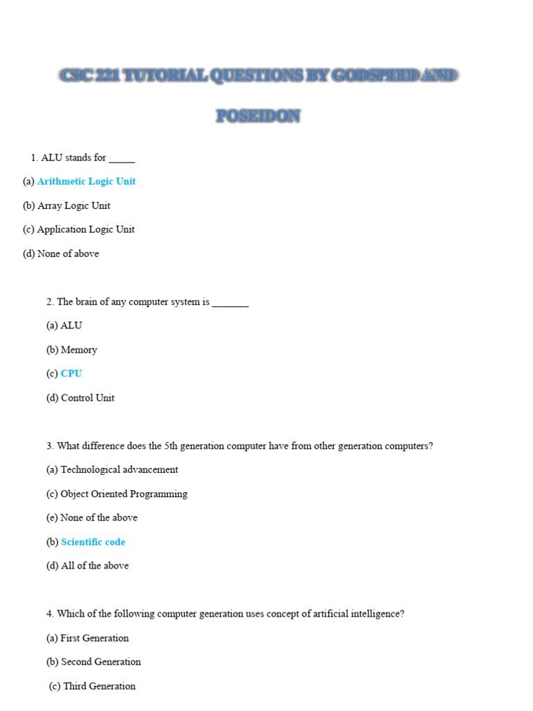 CSC 221 Tutorial Questions by Godspeed & Poseidon | PDF | Computer Data Storage | Random Access ...
