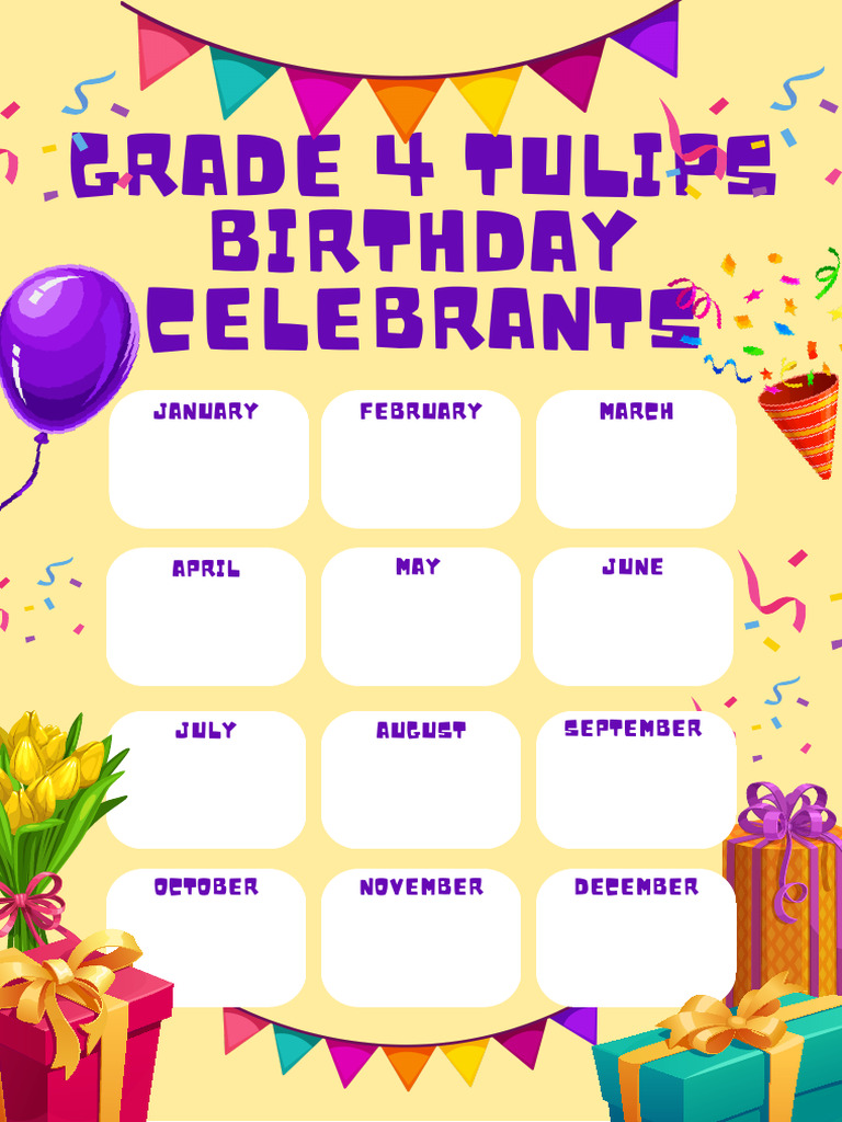 Yellow Purple Illustrative Birthdays Classroom Poster | PDF