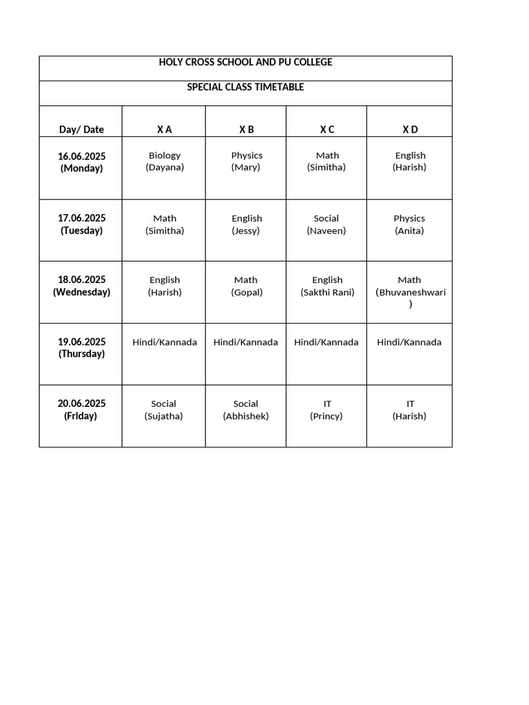 SPL Class Time Table-6 | PDF