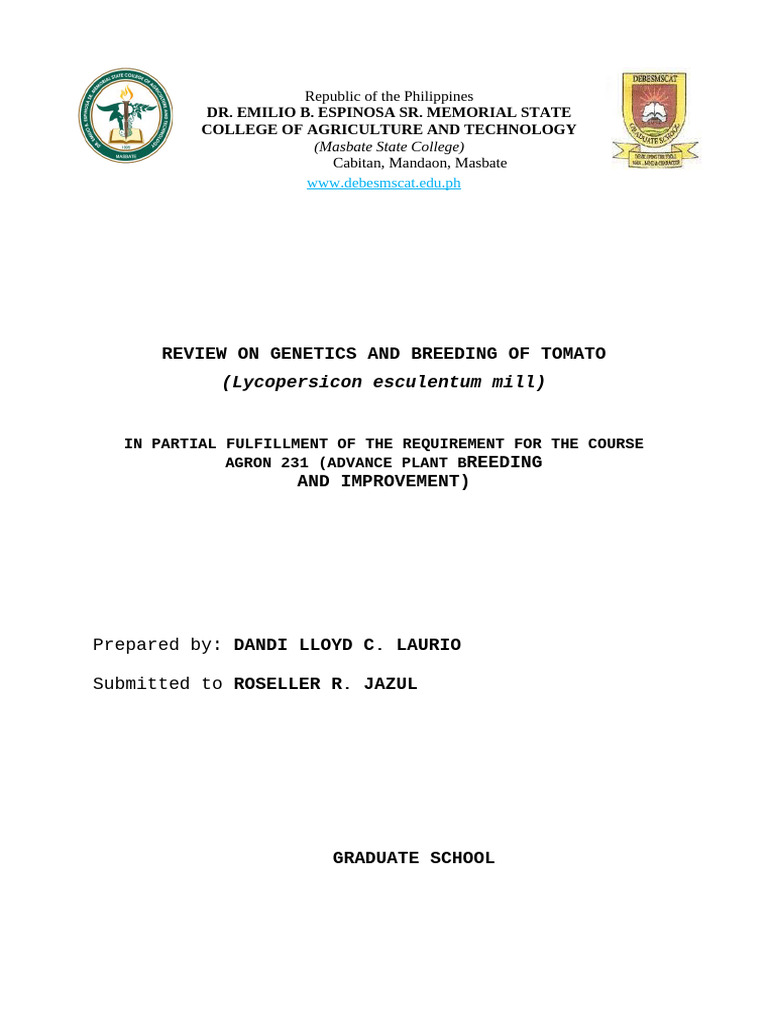 Research Paper in Plant Breeding | PDF | Plant Breeding | Tomato