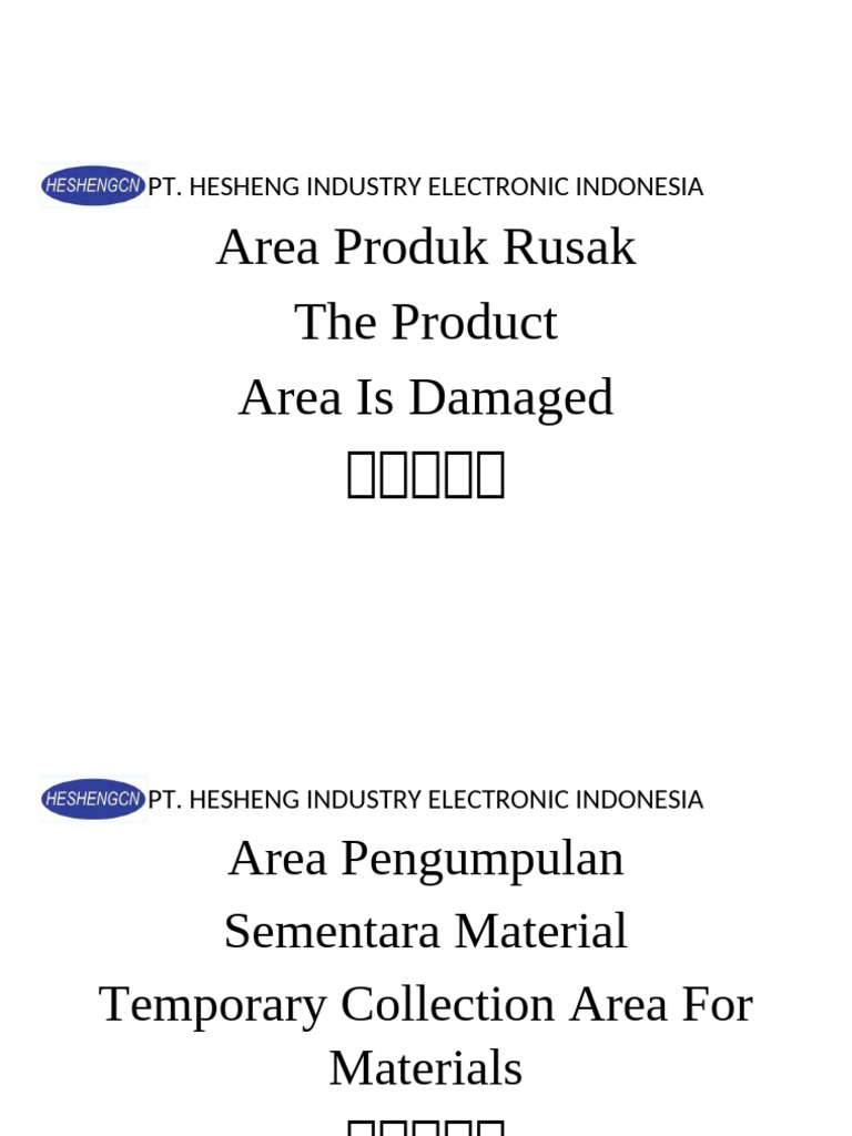 Area Produk Rusak The Product Area Is Damaged: Pt. Hesheng Industry ...