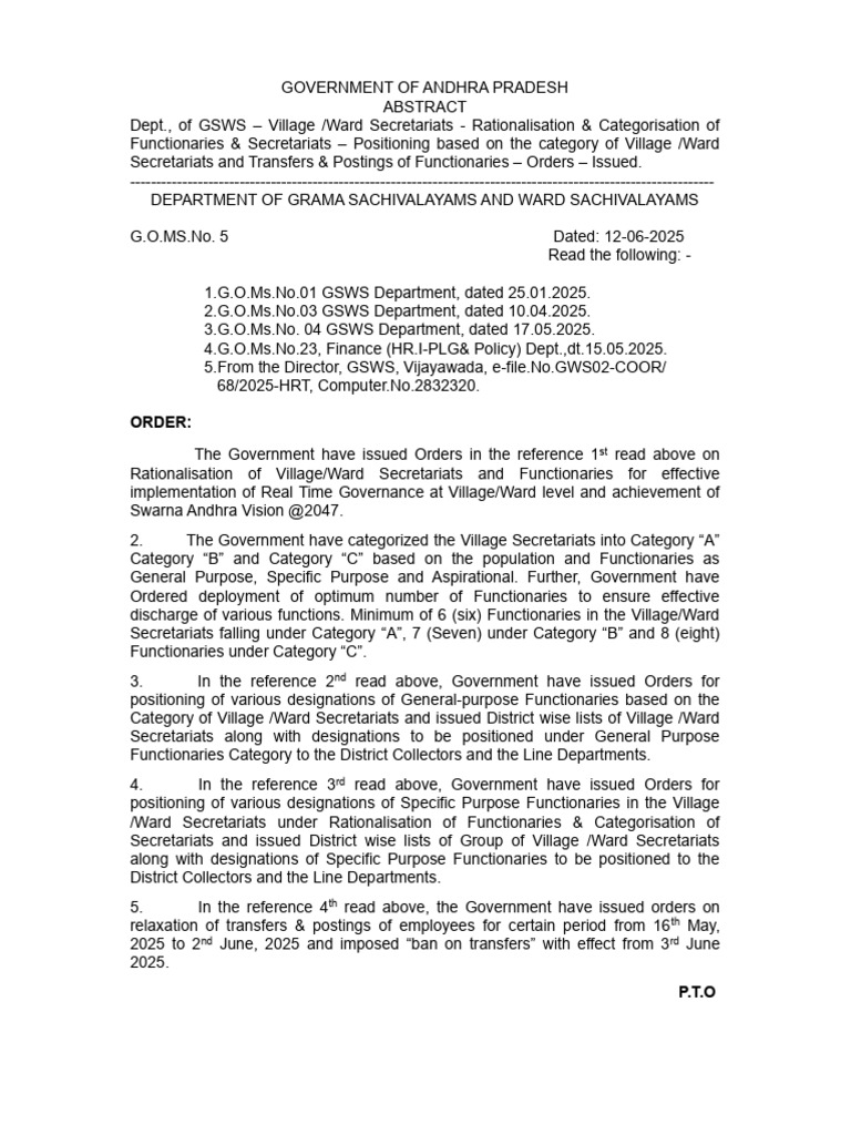 G.o.ms - No.5 Rationalisation and Categorisation of Functionaries and ...