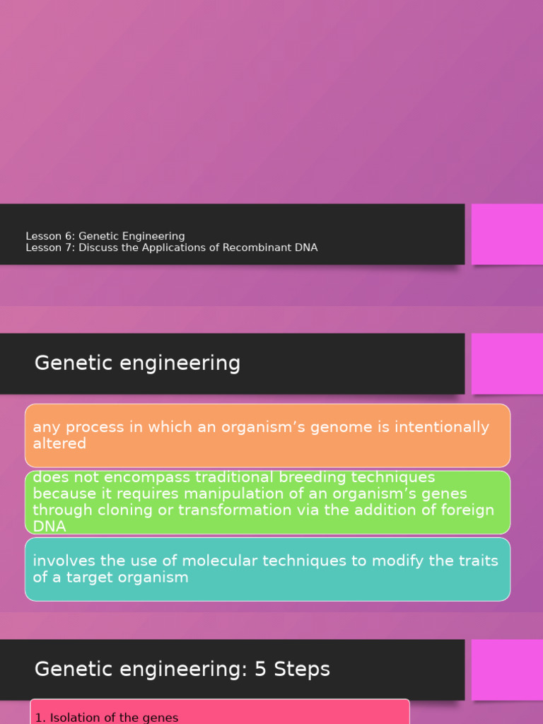 Lesson 6 Genetic Engineering | PDF | Plasmid | Molecular Cloning