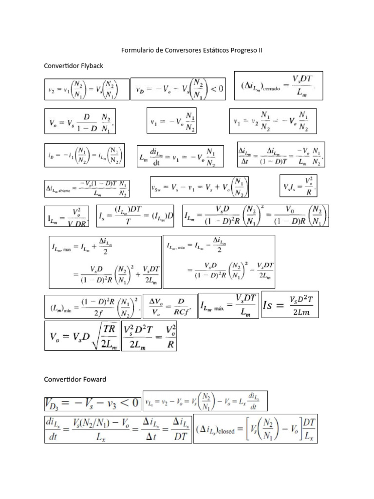 Formulario Examen de Conversores Estáticos Progreso II | PDF