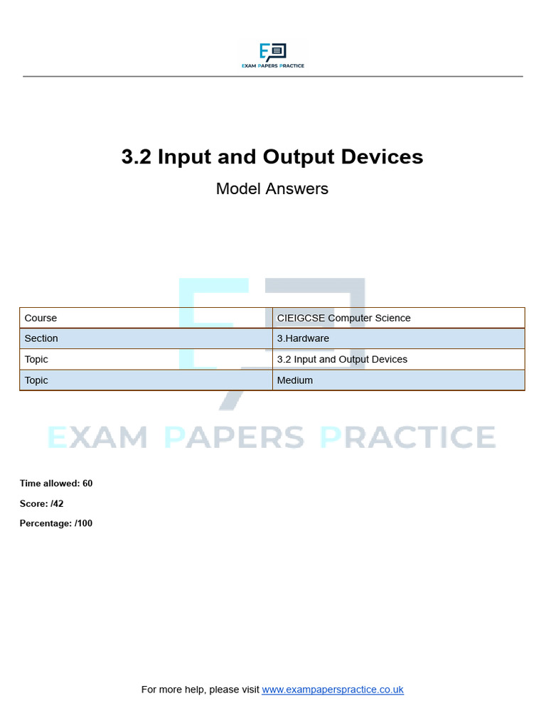 3.2 Input and Output Devices Model Answers | PDF | Liquid Crystal Display | Backlight