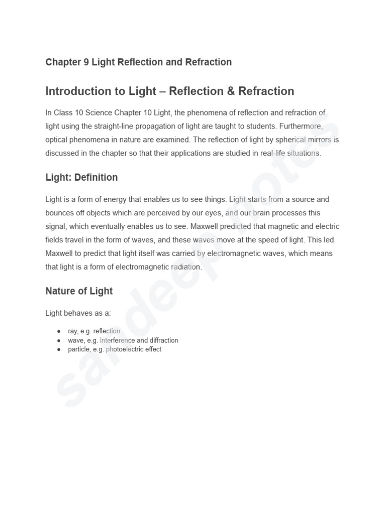 Chapter 9 Light Reflection and Refraction | PDF | Reflection (Physics ...